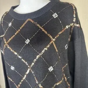 Black | Sweaters | Dana Scott Ramie Embellished Black Gold Sequins ...